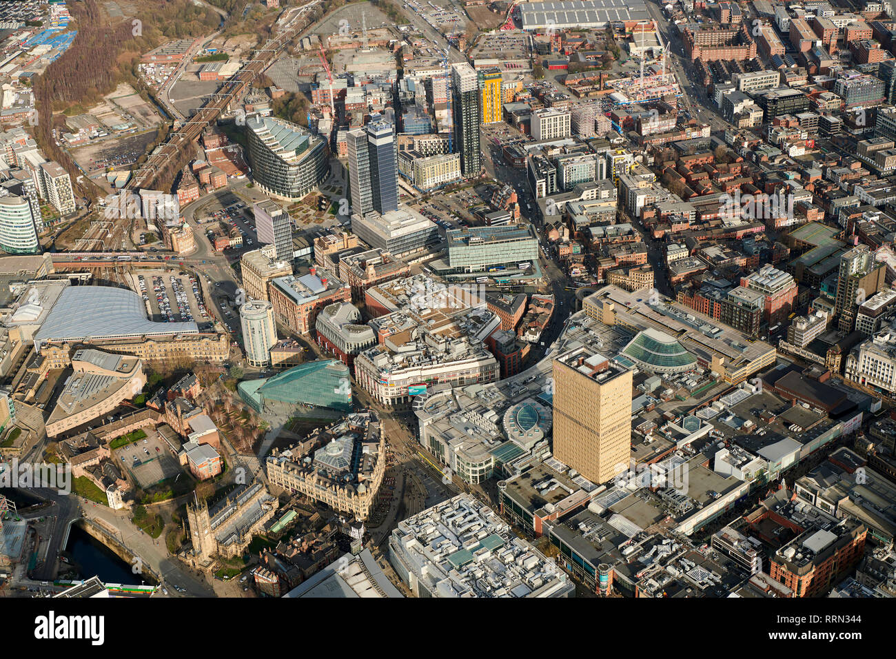 An aerial view of Manchester City Centre, Spring 2018, North West ...
