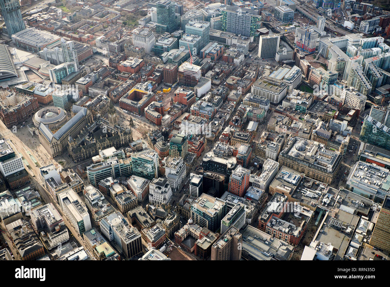 An aerial view of Manchester City Centre, Spring 2018, North West ...