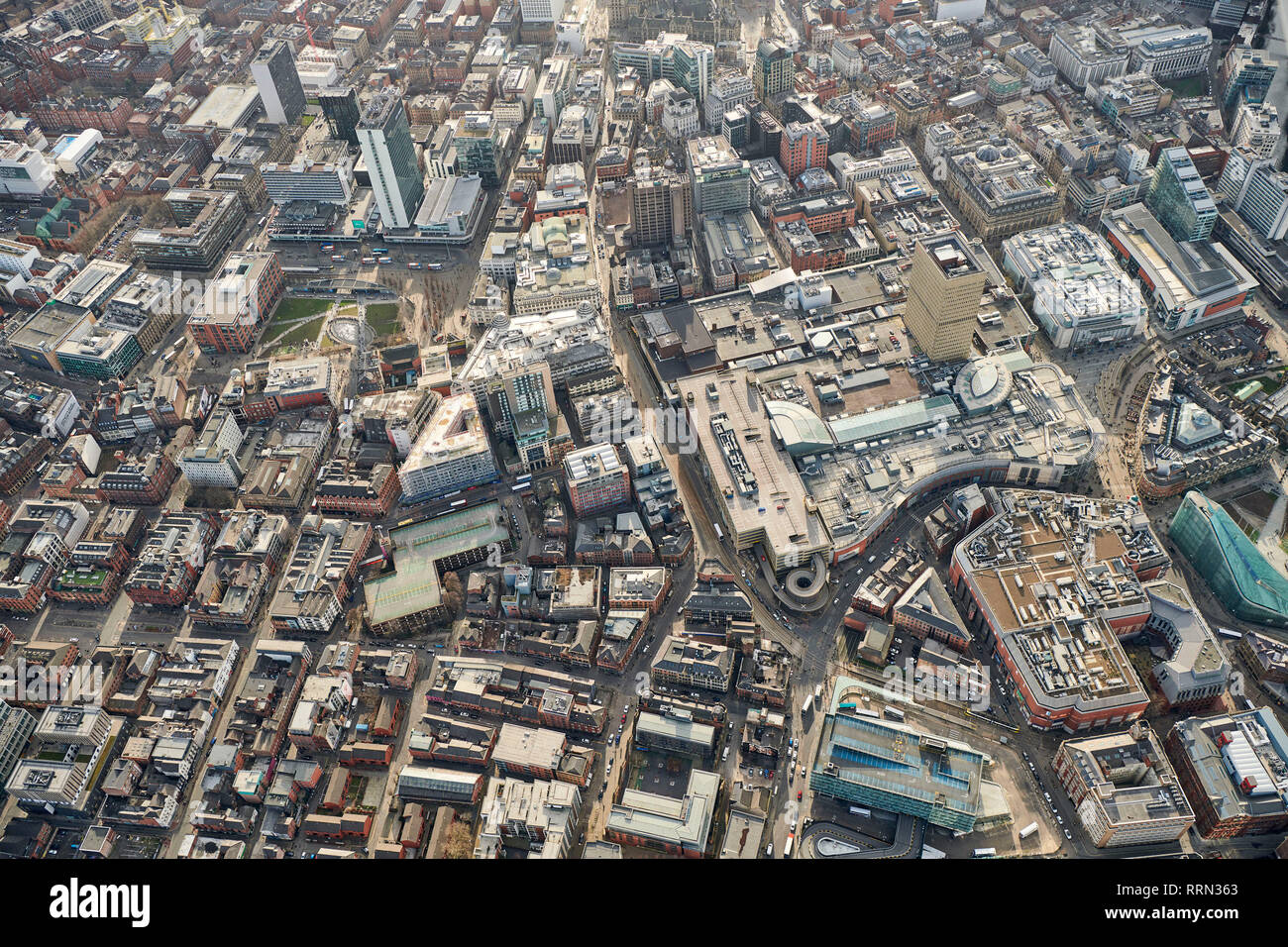 An aerial view of Manchester City Centre, Spring 2018, North West ...