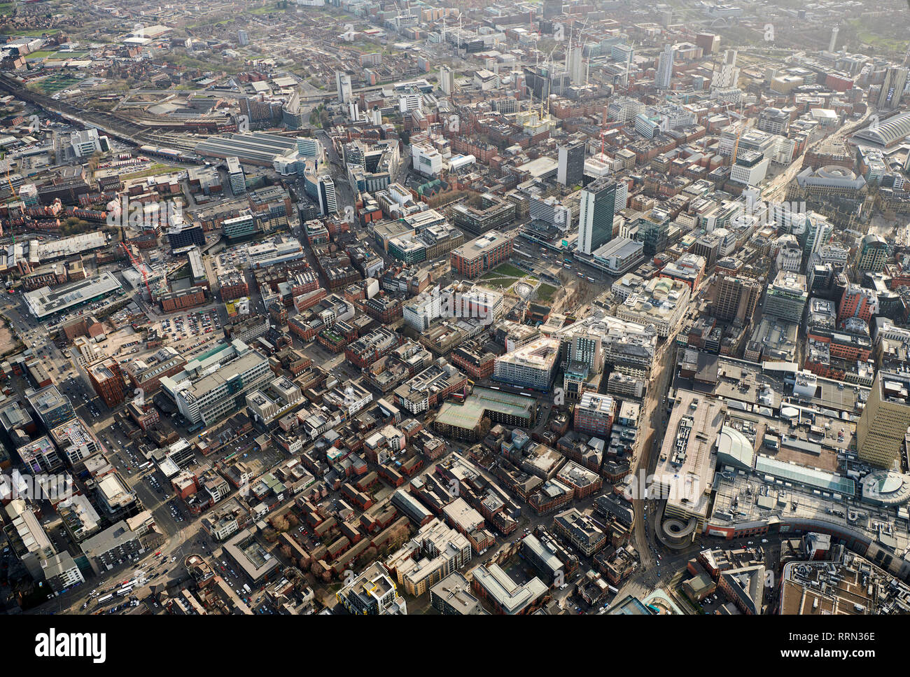 An aerial view of Manchester City Centre, Spring 2018, North West ...