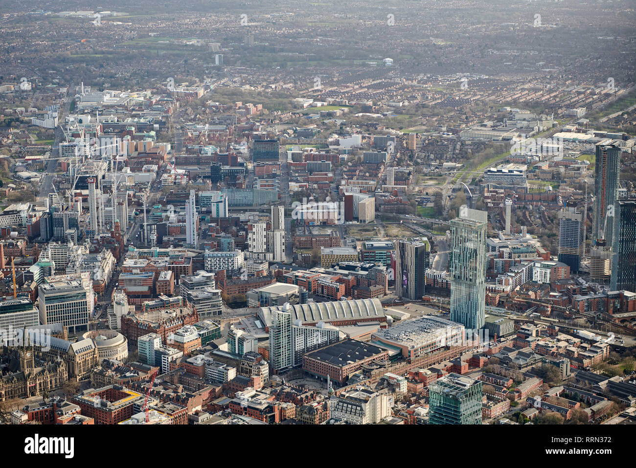 An aerial view of Manchester City Centre, Spring 2018, North West ...