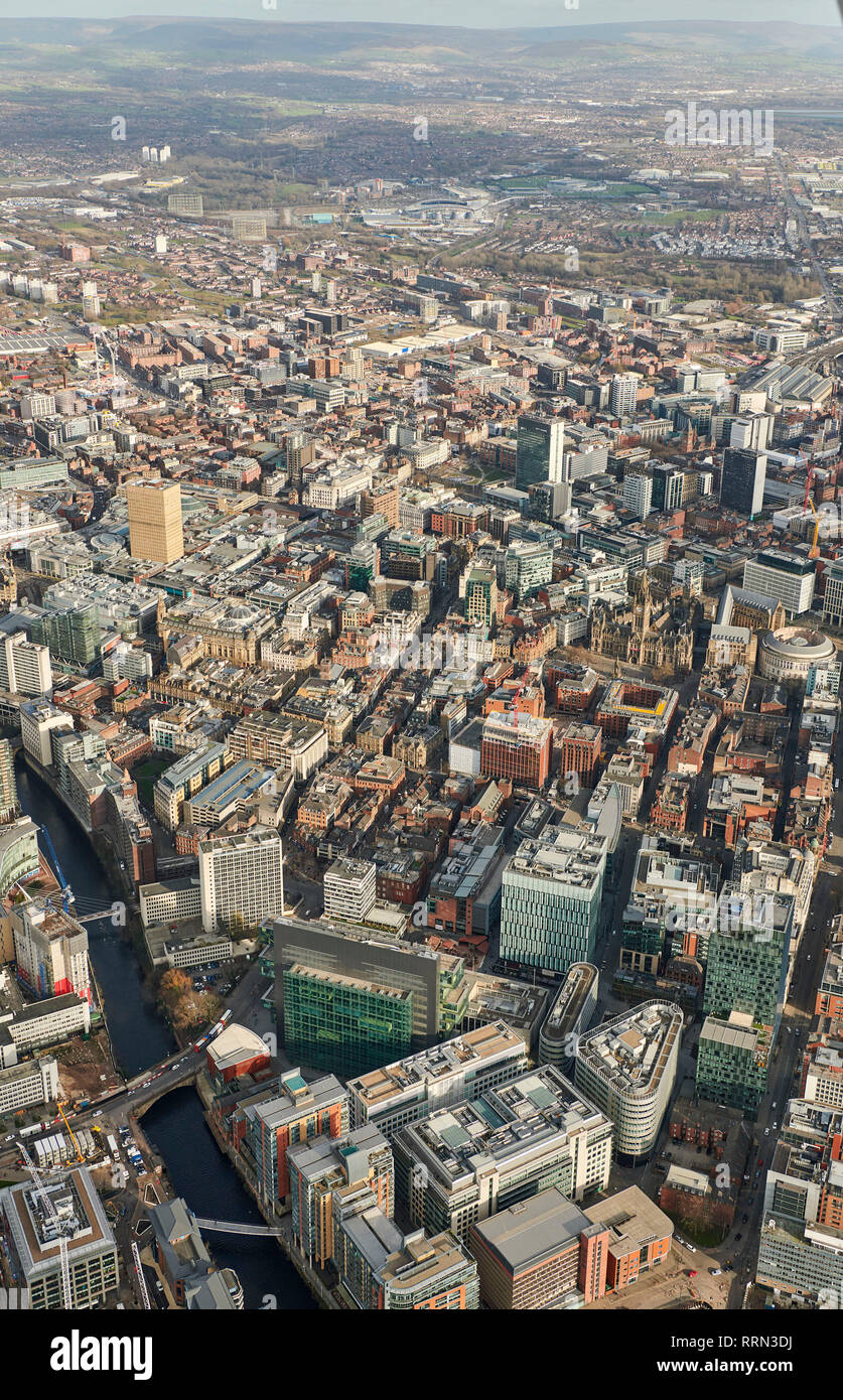 An aerial view of Manchester City Centre, Spring 2018, North West ...