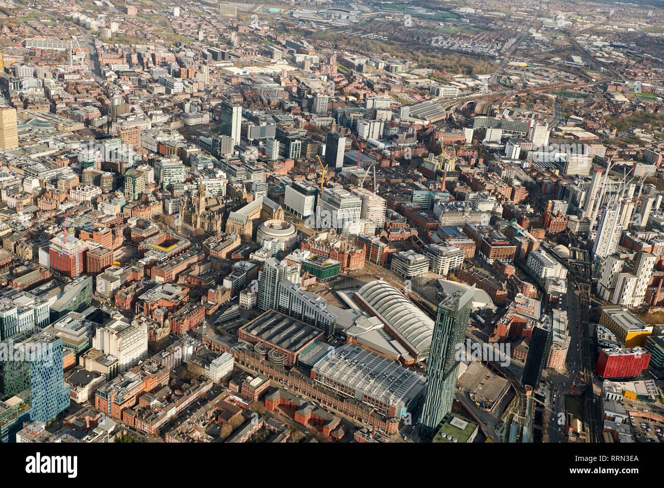 An aerial view of Manchester City Centre, Spring 2018, North West ...