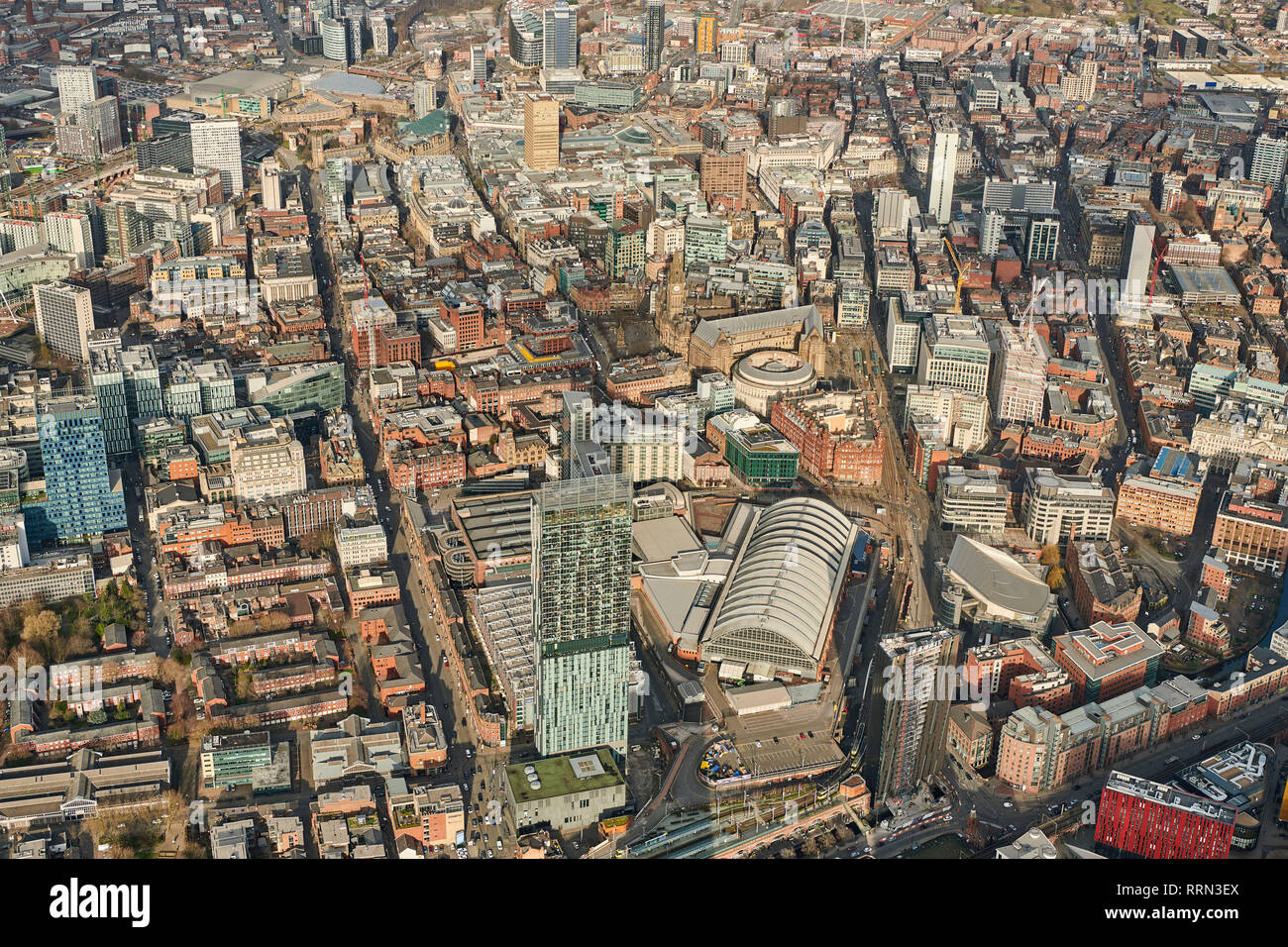 An aerial view of Manchester City Centre, Spring 2018, North West ...