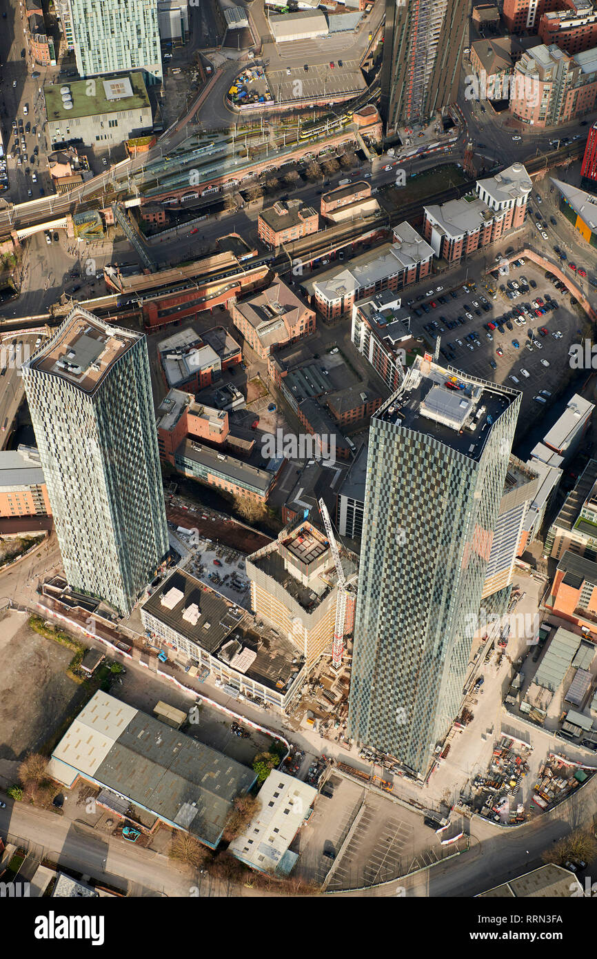 An aerial view of new residential towers, Manchester City Centre ...