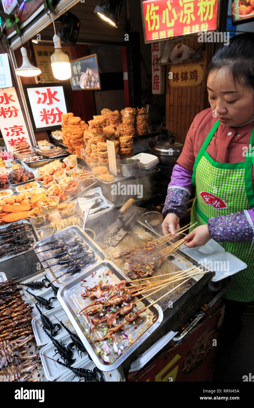 Chengdu, China - December 12, 2018: Insects and scorpions sold in a ...