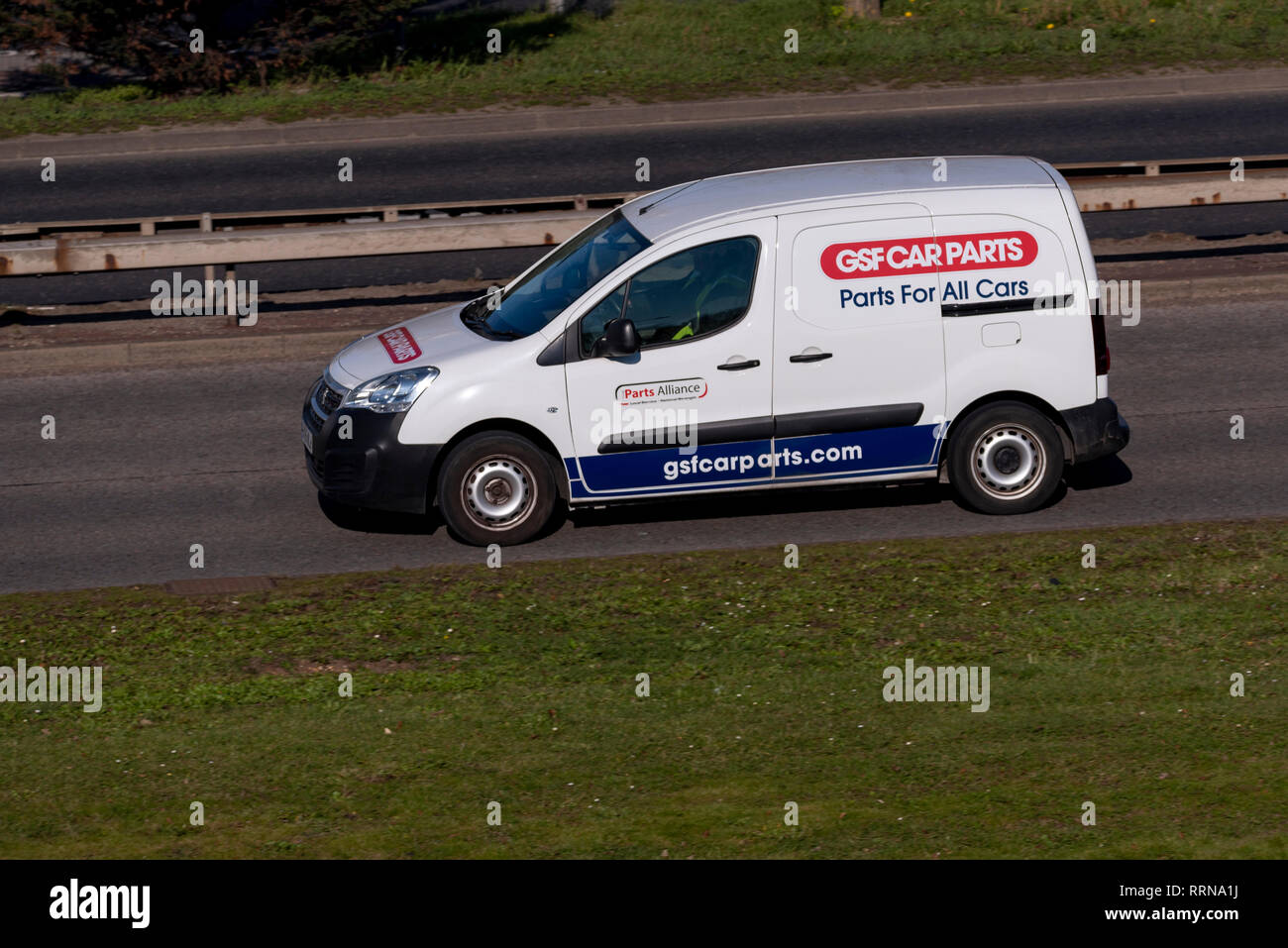 GSF Car Parts delivery van driving on the A30 road. Parts Alliance ...