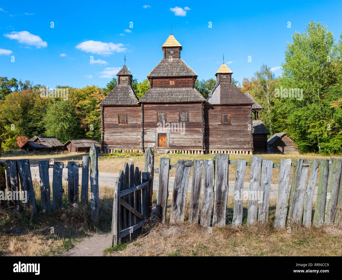 Vintage wooden church in Pirogovo village near Kiev, Ukraine Stock ...