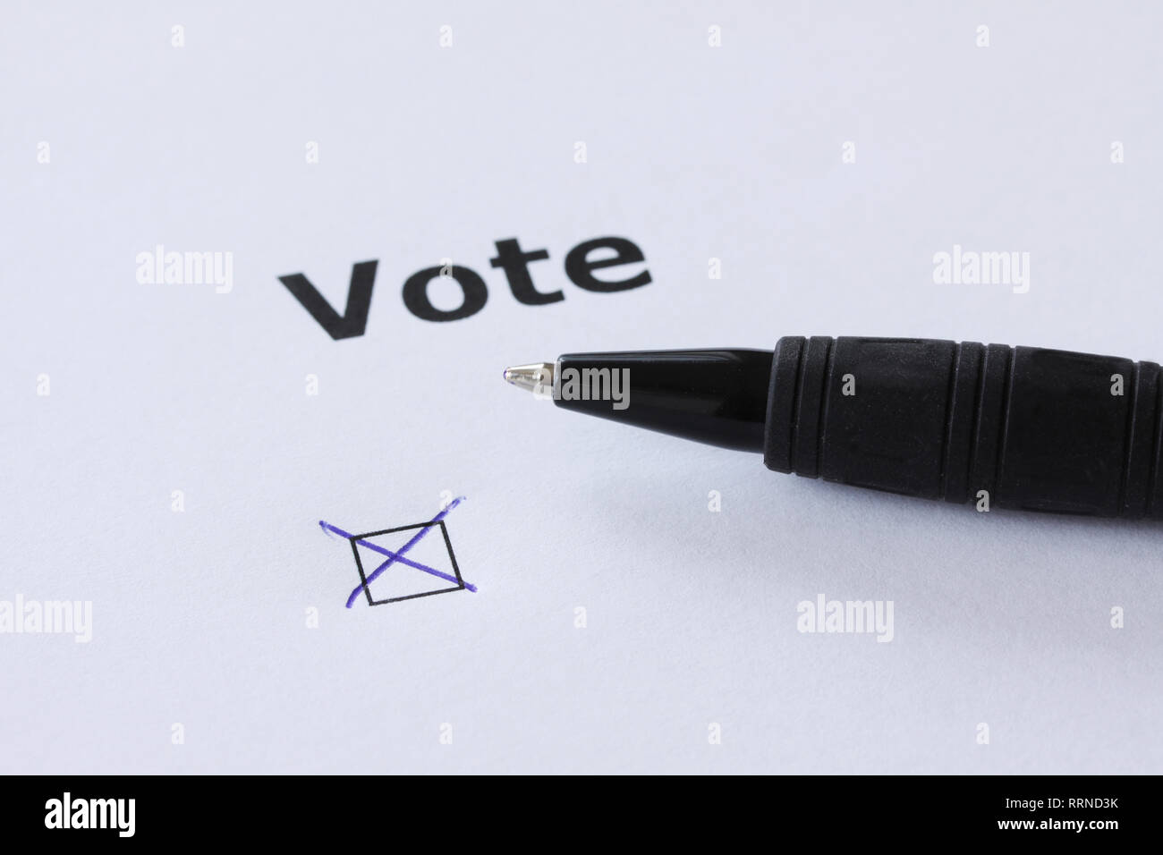 The word Vote - with mark in check box with pen lying at the side Stock ...