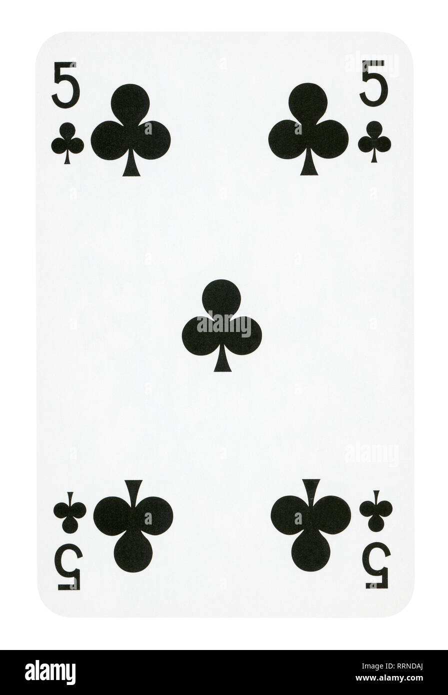 Five of Clubs playing card - isolated on white (clipping path included ...