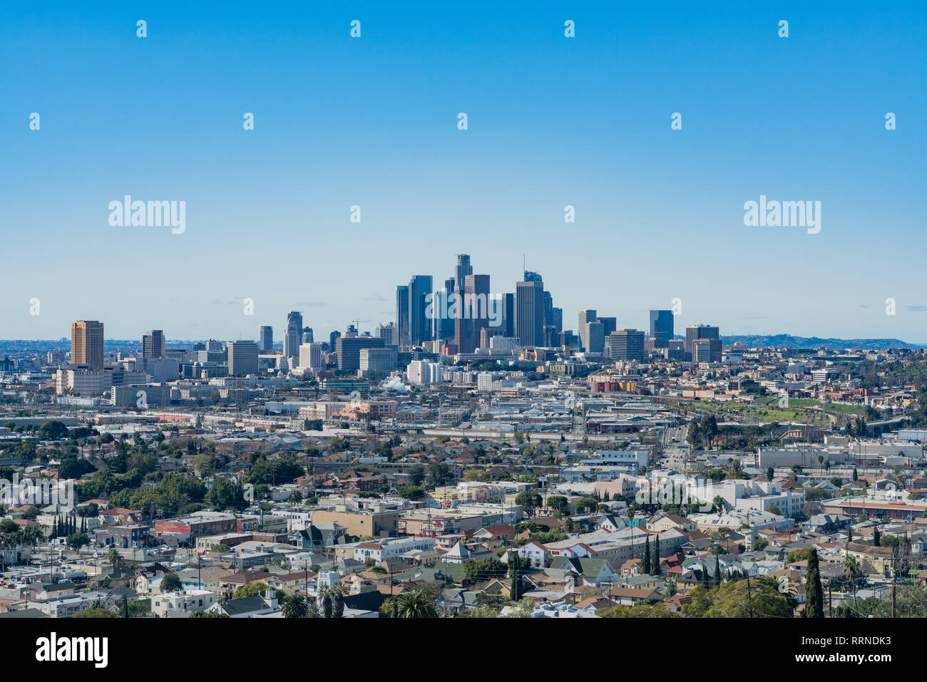 Aerial morning view of the Los Angeles city downtown area Stock Photo ...