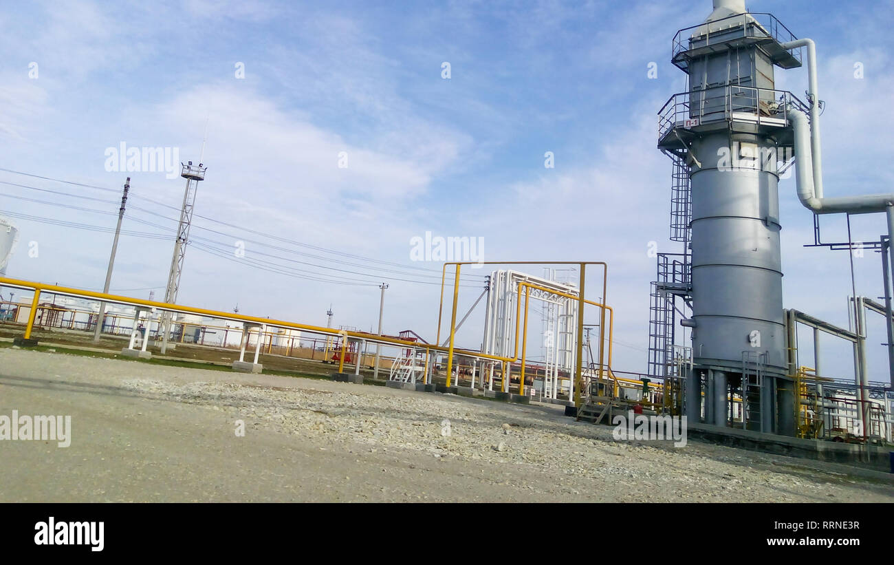 Furnace for heating oil at the refinery. The equipment for oil refining ...