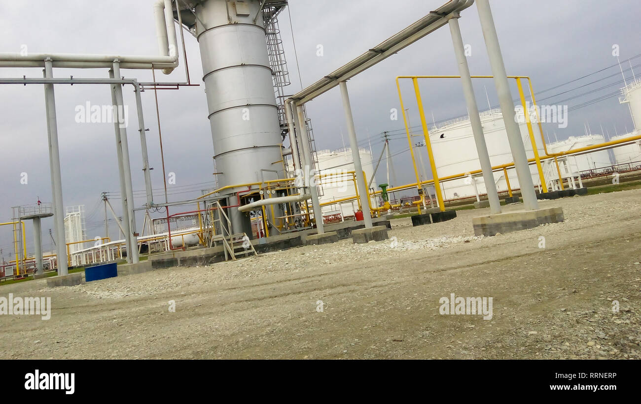 Furnace for heating oil at the refinery. The equipment for oil refining ...
