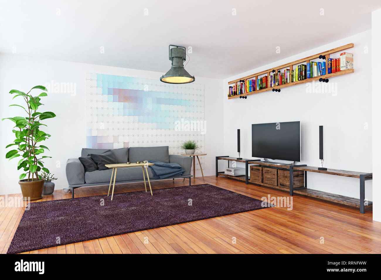 modern scandinavian style interior design. 3d illustration concept ...