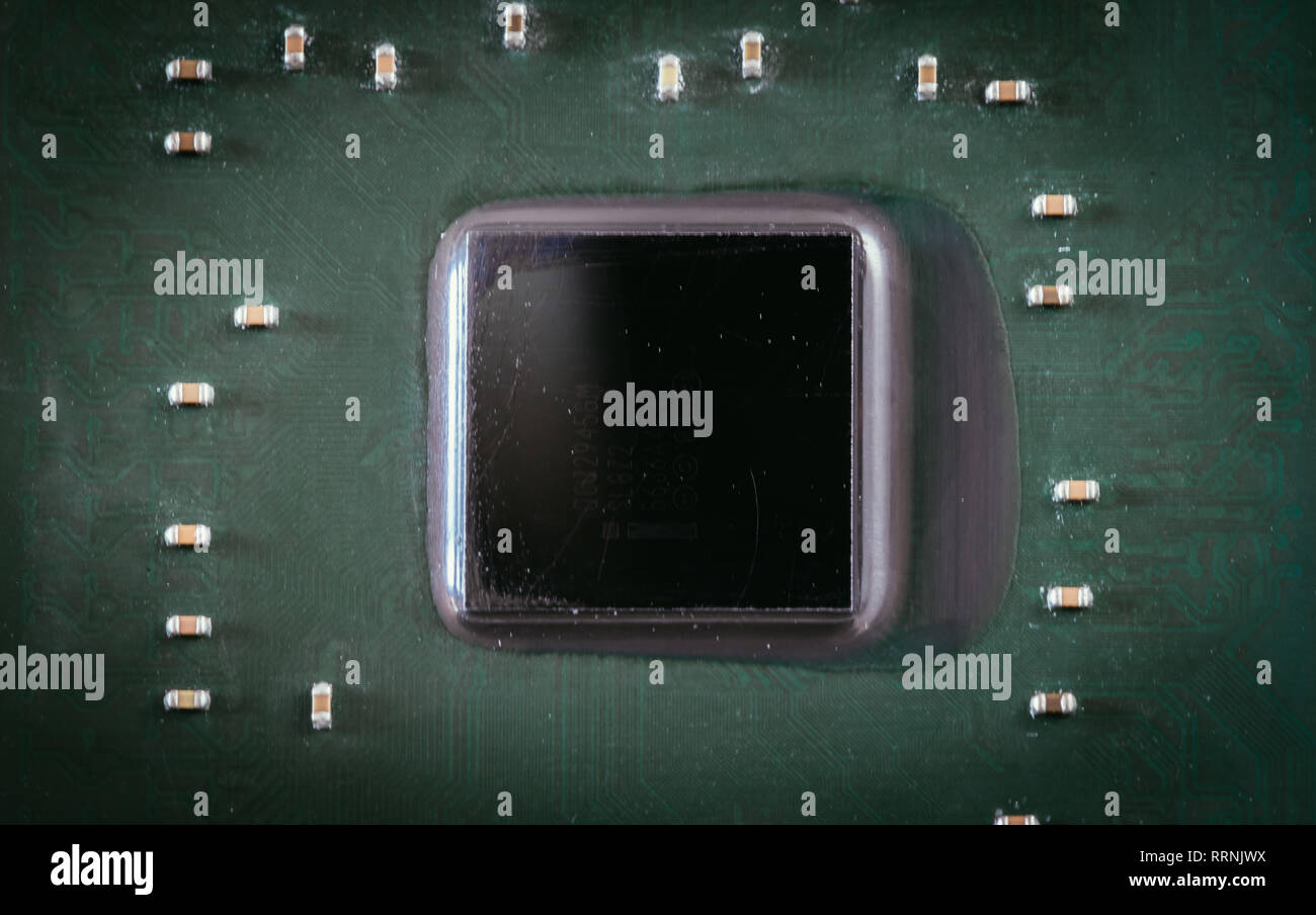 Computer chip on a circuit board, close up; Computer technology Stock ...