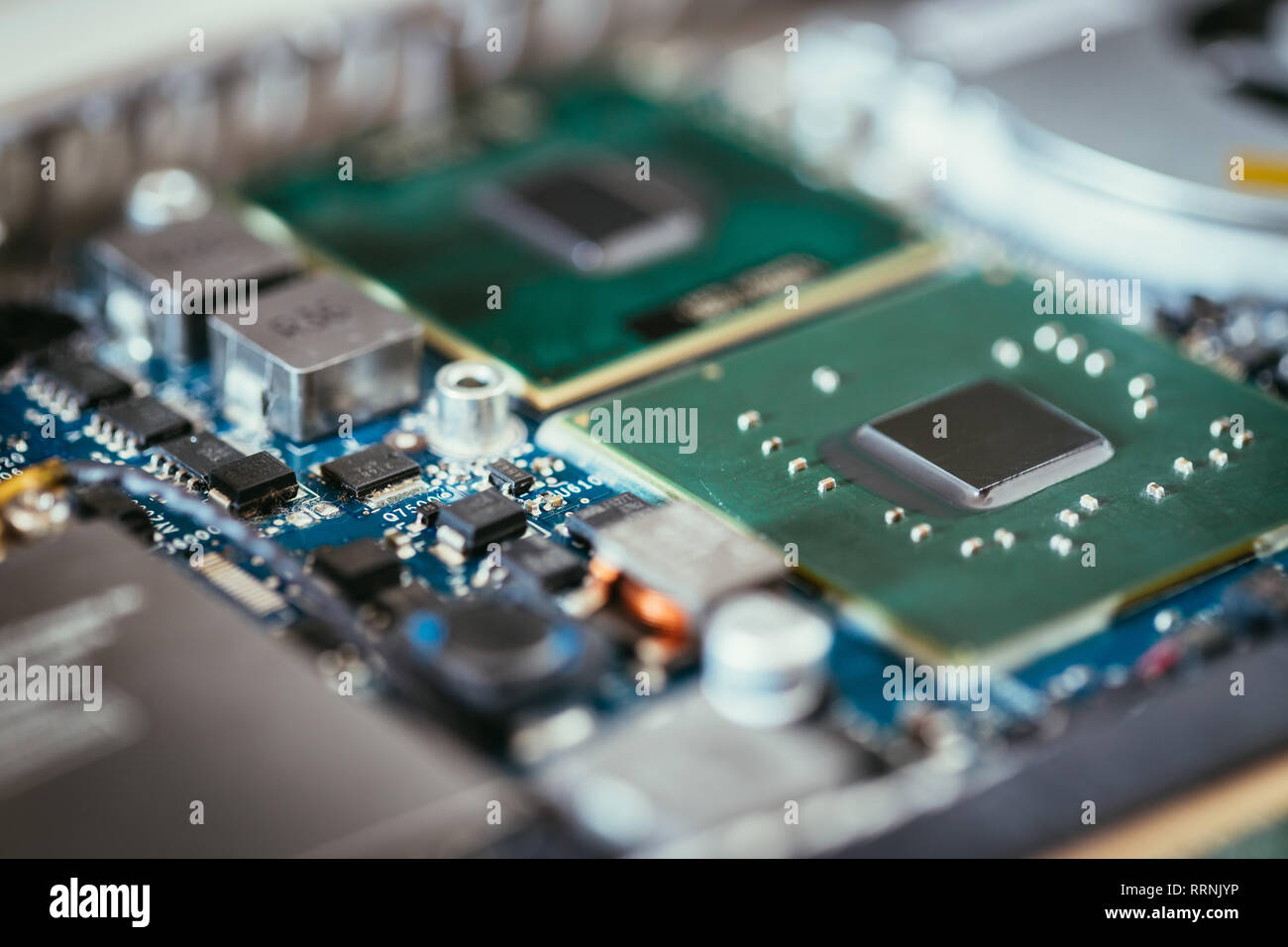 Computer chip on a circuit board, close up; Computer technology Stock ...