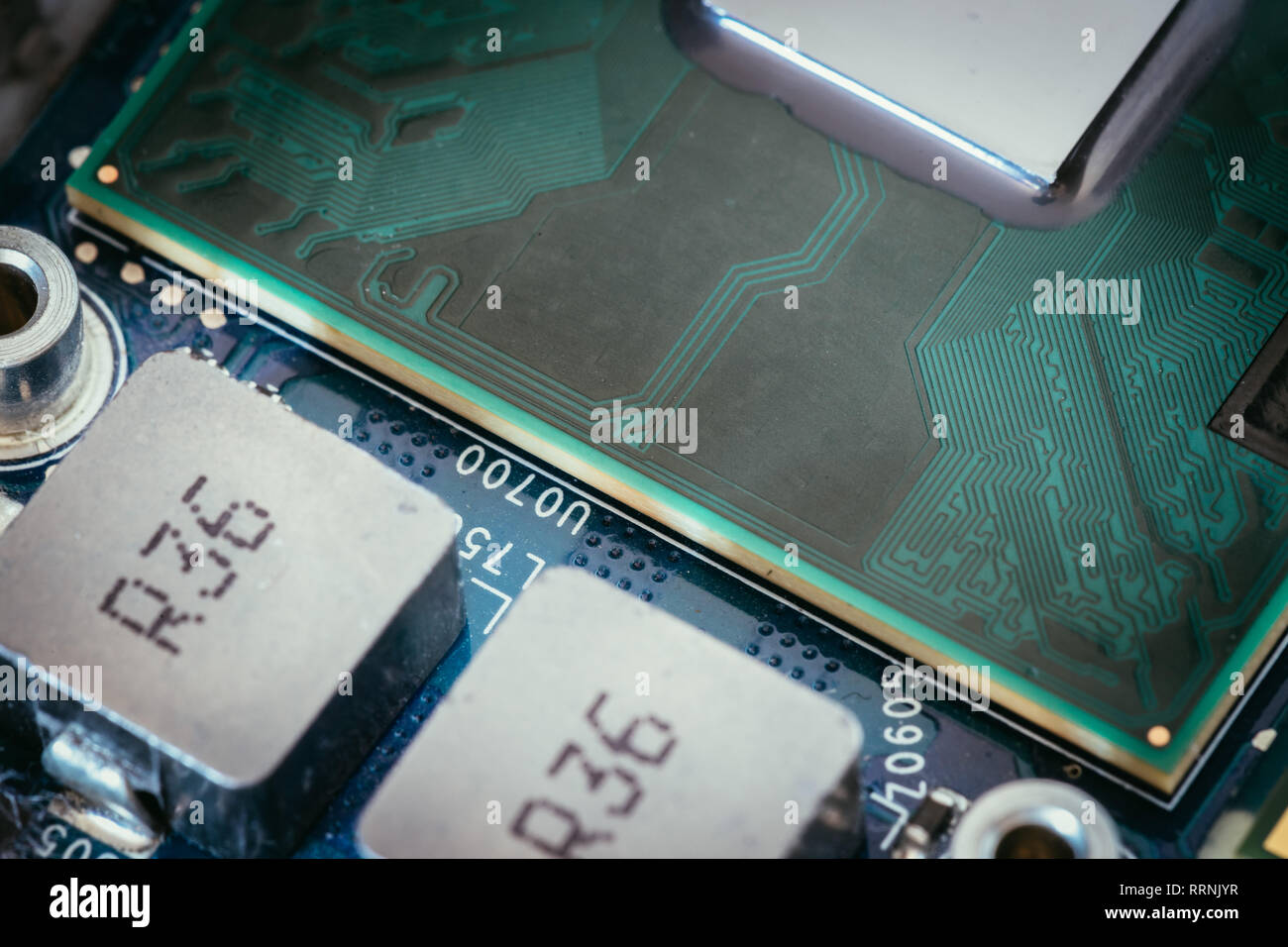 Computer chip on a circuit board, close up; Computer technology Stock ...