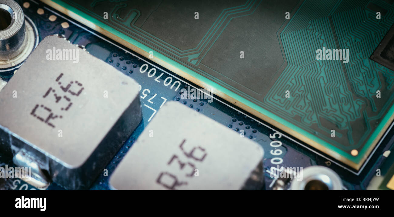 Computer chip on a circuit board, close up; Computer technology Stock ...