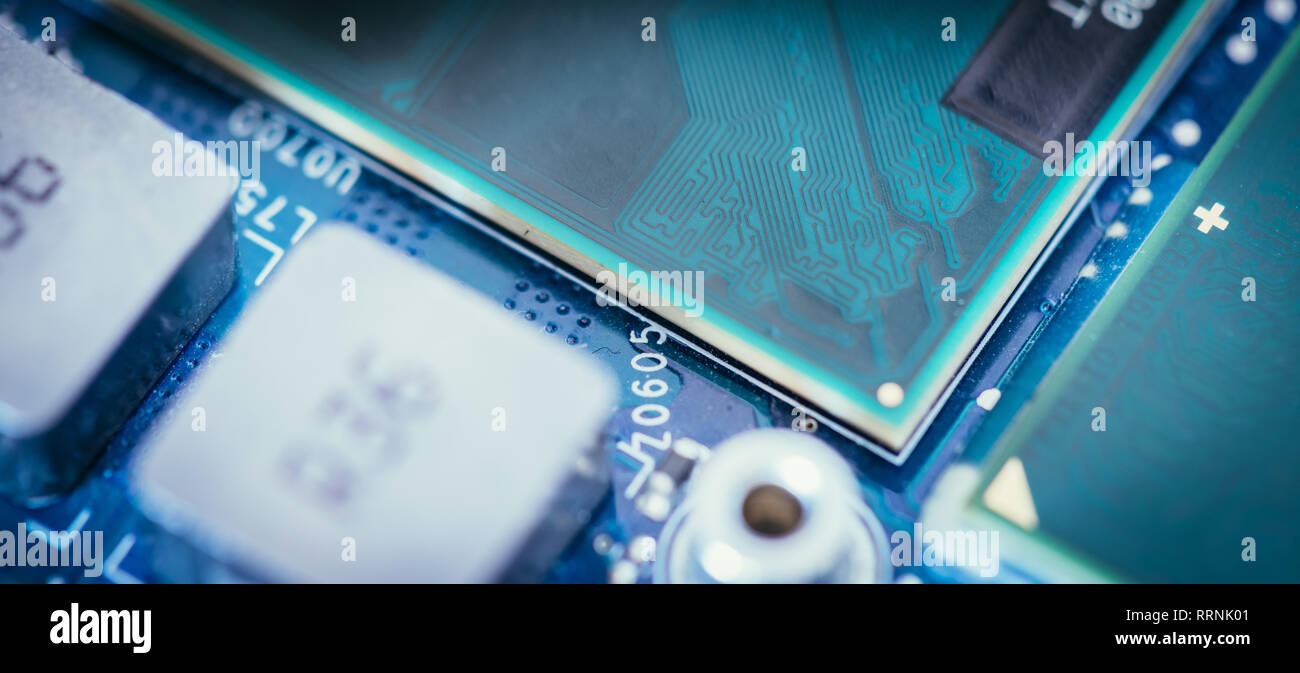 Computer chip on a circuit board, close up; Computer technology Stock ...