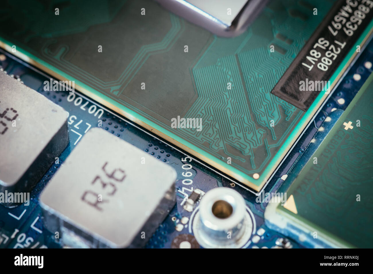 Computer chip on a circuit board, close up; Computer technology Stock ...