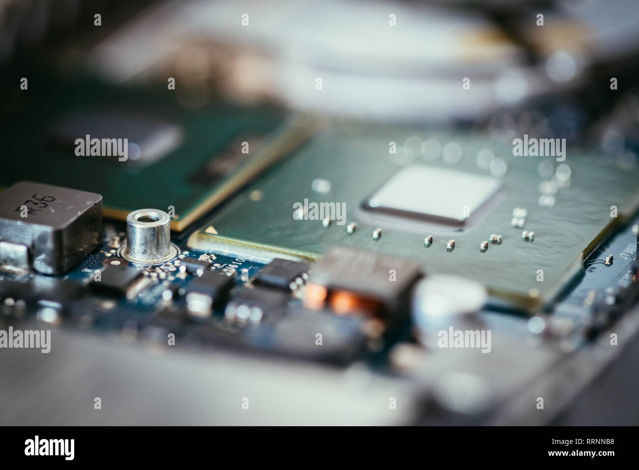 Computer chip on a circuit board, close up; Computer technology Stock ...
