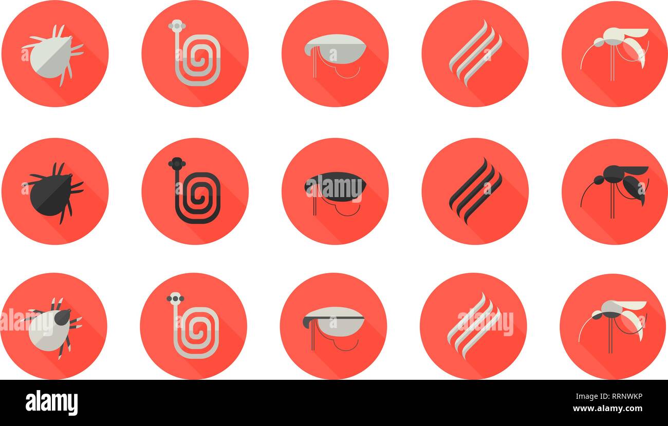 Set of flat design icons with dogs parasites as mosquitoes, roundworms ...
