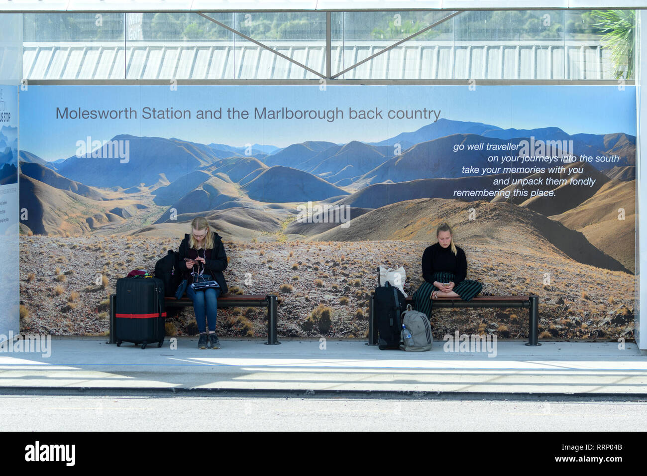 Oceania, New Zealand, Aotearoa, South Island, Picton, Bus stop Stock ...