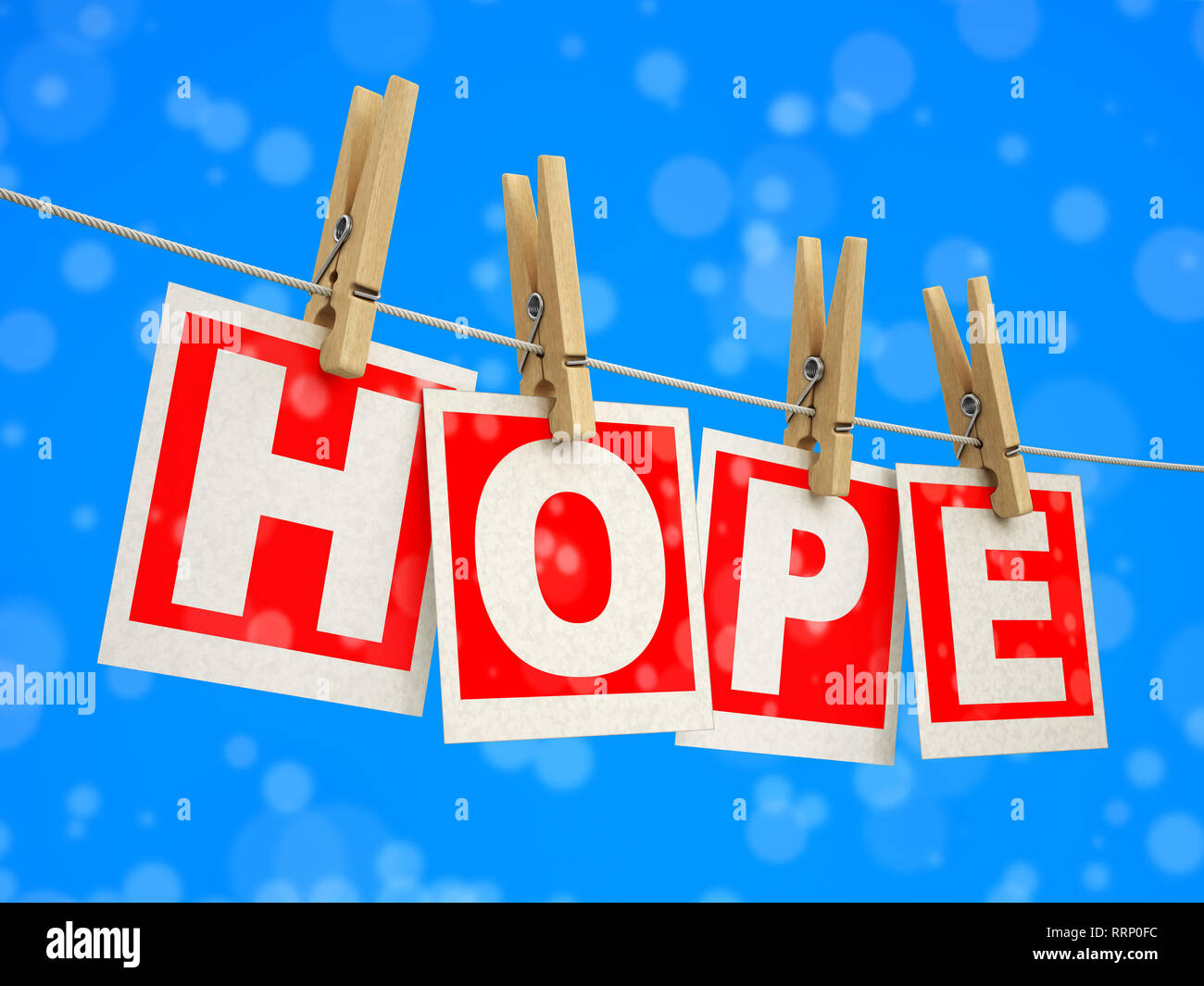 Wooden clothespins on rope with Hope. Image with clipping path Stock ...