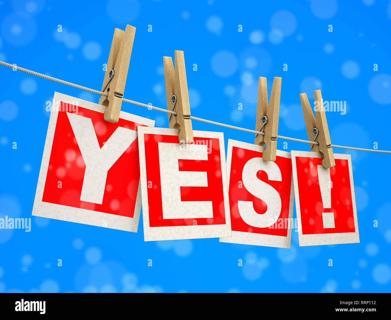 Wooden clothespins on rope with Yes. Image with clipping path Stock ...