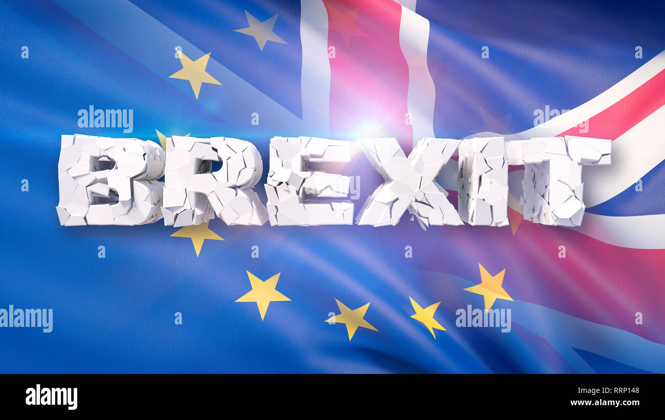 3D illustration of cracked Brexit concept with flag and 3d text Stock ...
