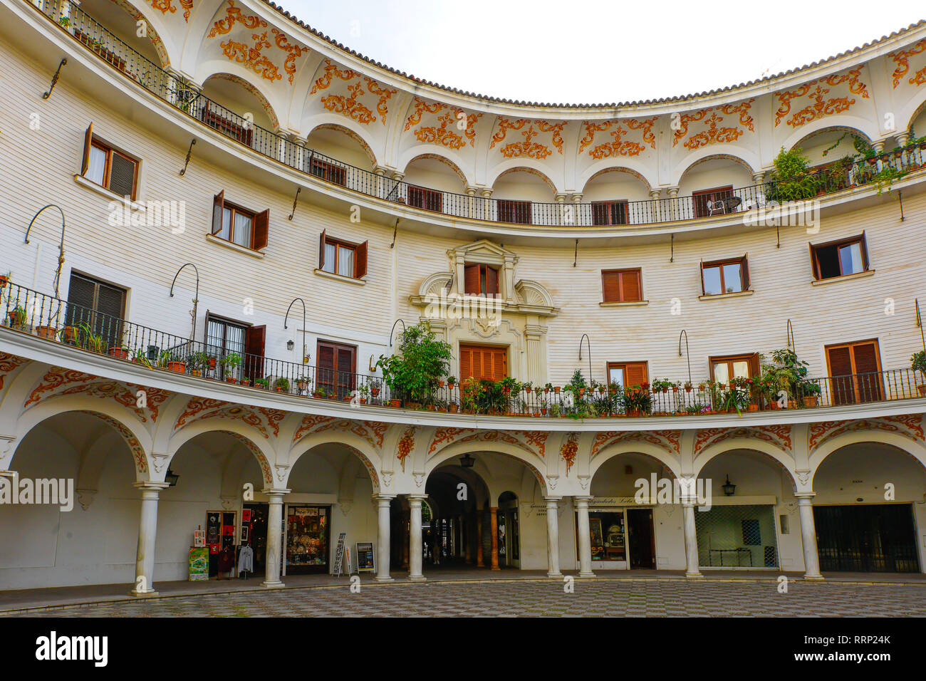 Street view of circular Plaza del Cabildo in Seville, Spain Stock Photo ...