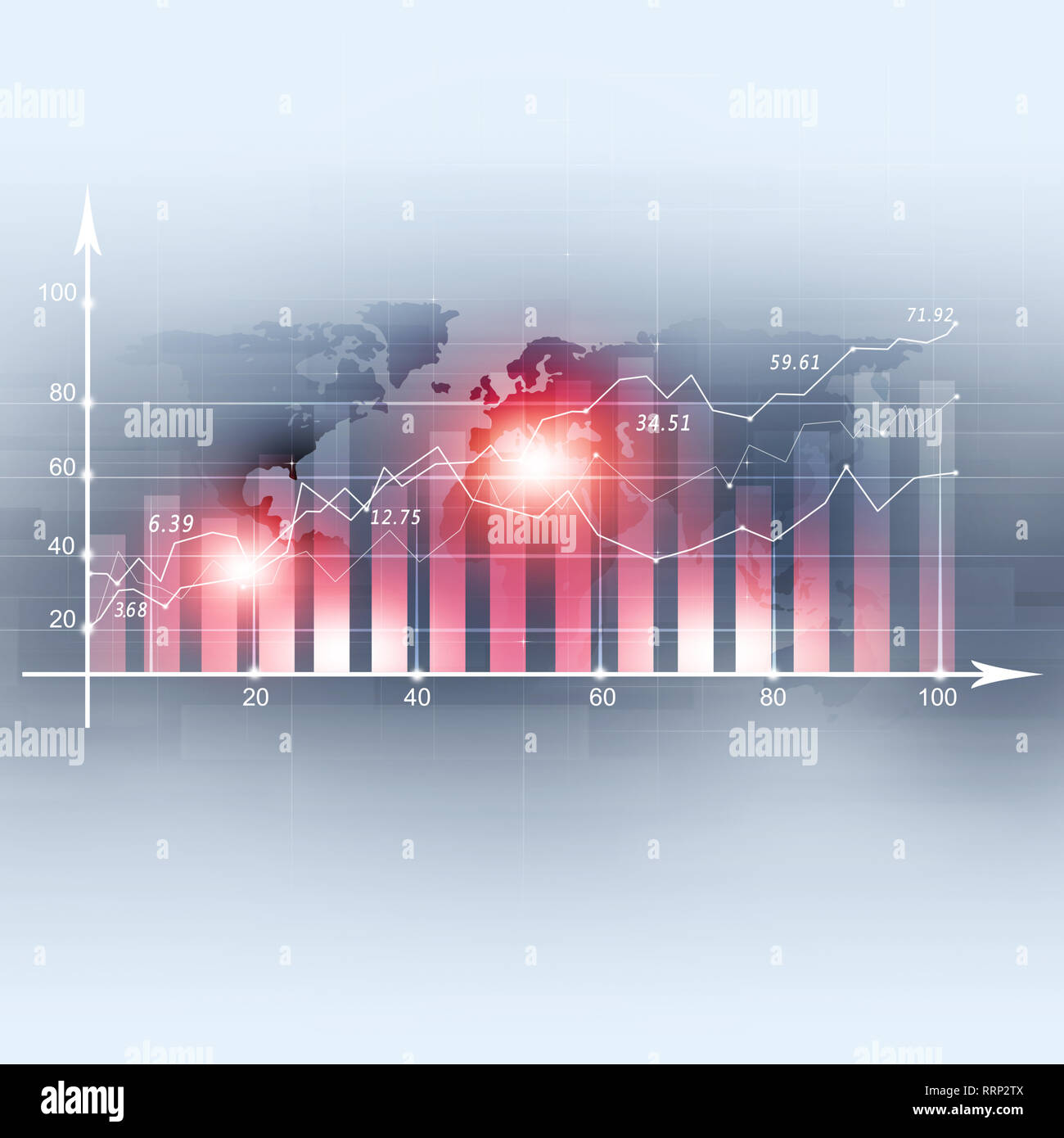 stock finance diagram on world map red business bright background Stock ...