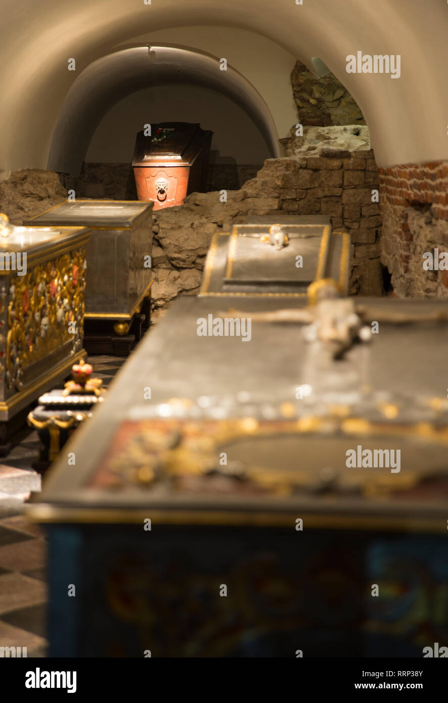 Coffins in Wawel castle cathedral crypt, Krakow, Poland Stock Photo - Alamy