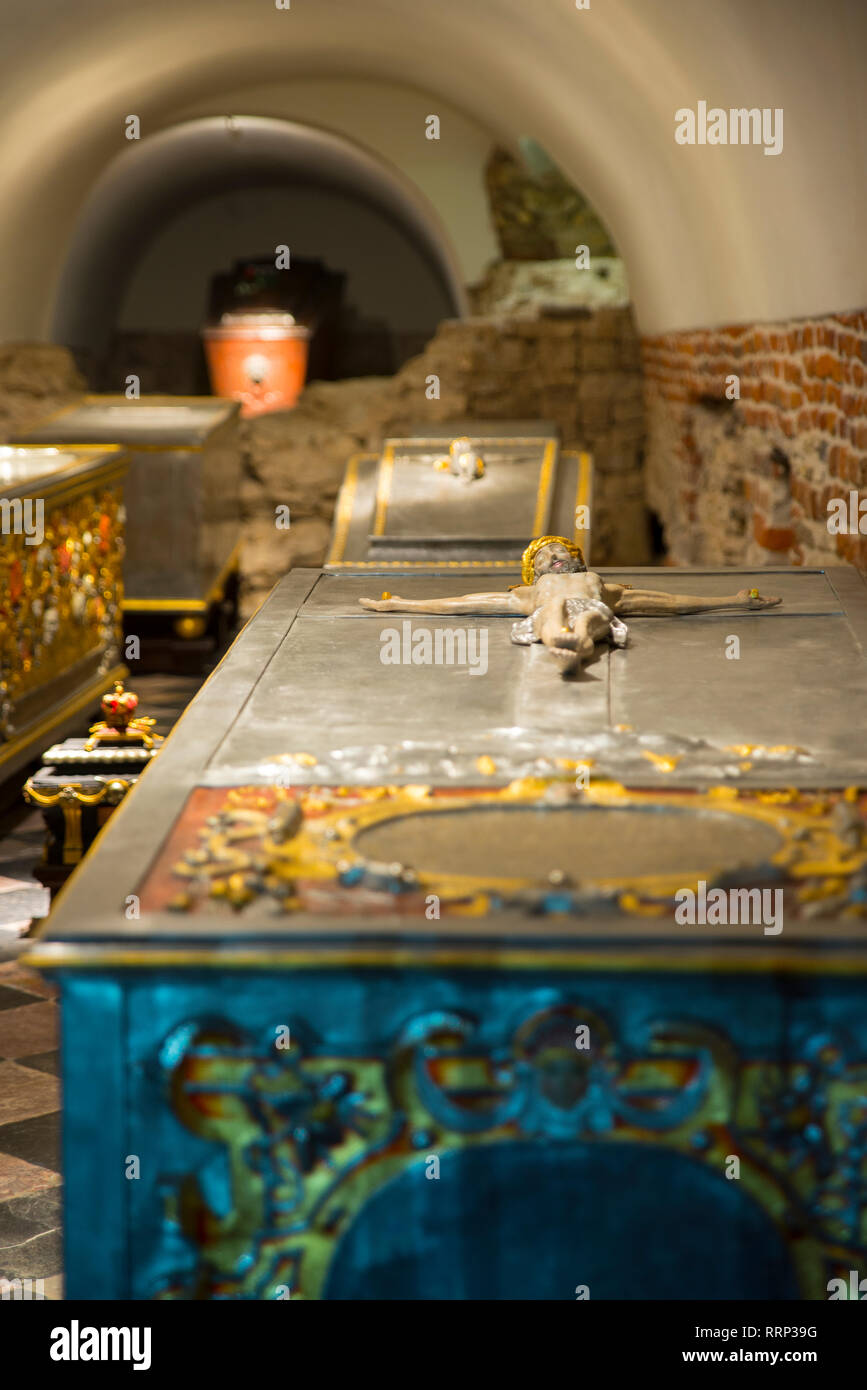 Coffins in Wawel castle cathedral crypt, Krakow, Poland Stock Photo - Alamy