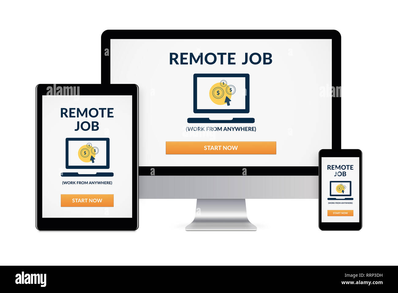 Desktop computer, tablet and smartphone isolated on white with remote ...