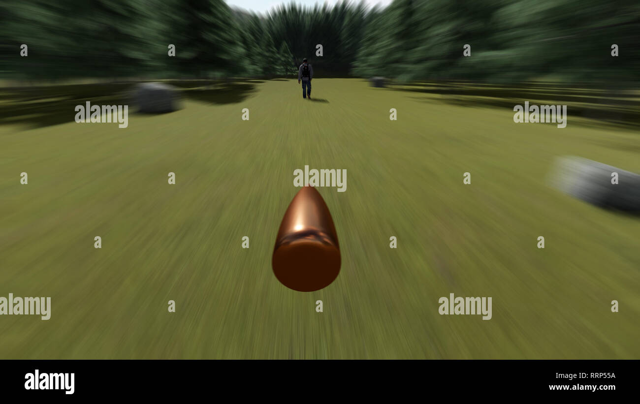 Bullet hits the man in the middle of a forest, 3d illustration Stock ...