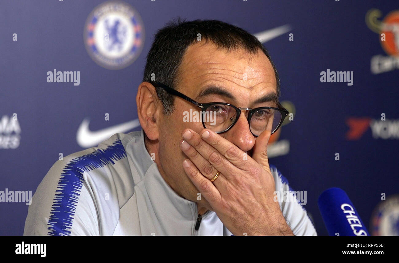 Screengrab taken from PA Video of Chelsea manager Maurizio Sarri during ...