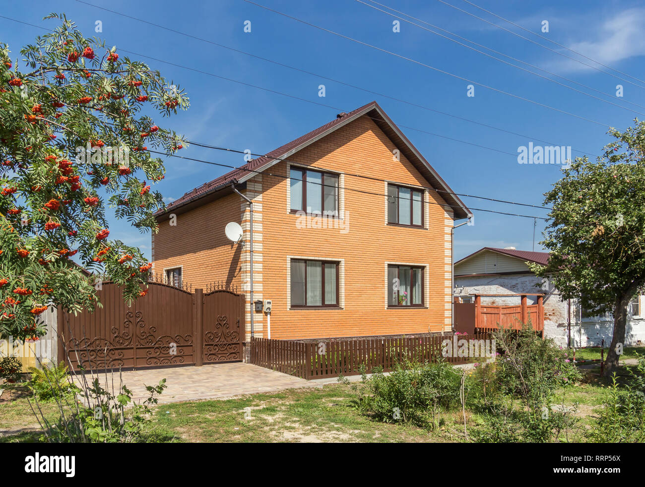 Two-storey brick house in the village, Russia Stock Photo - Alamy