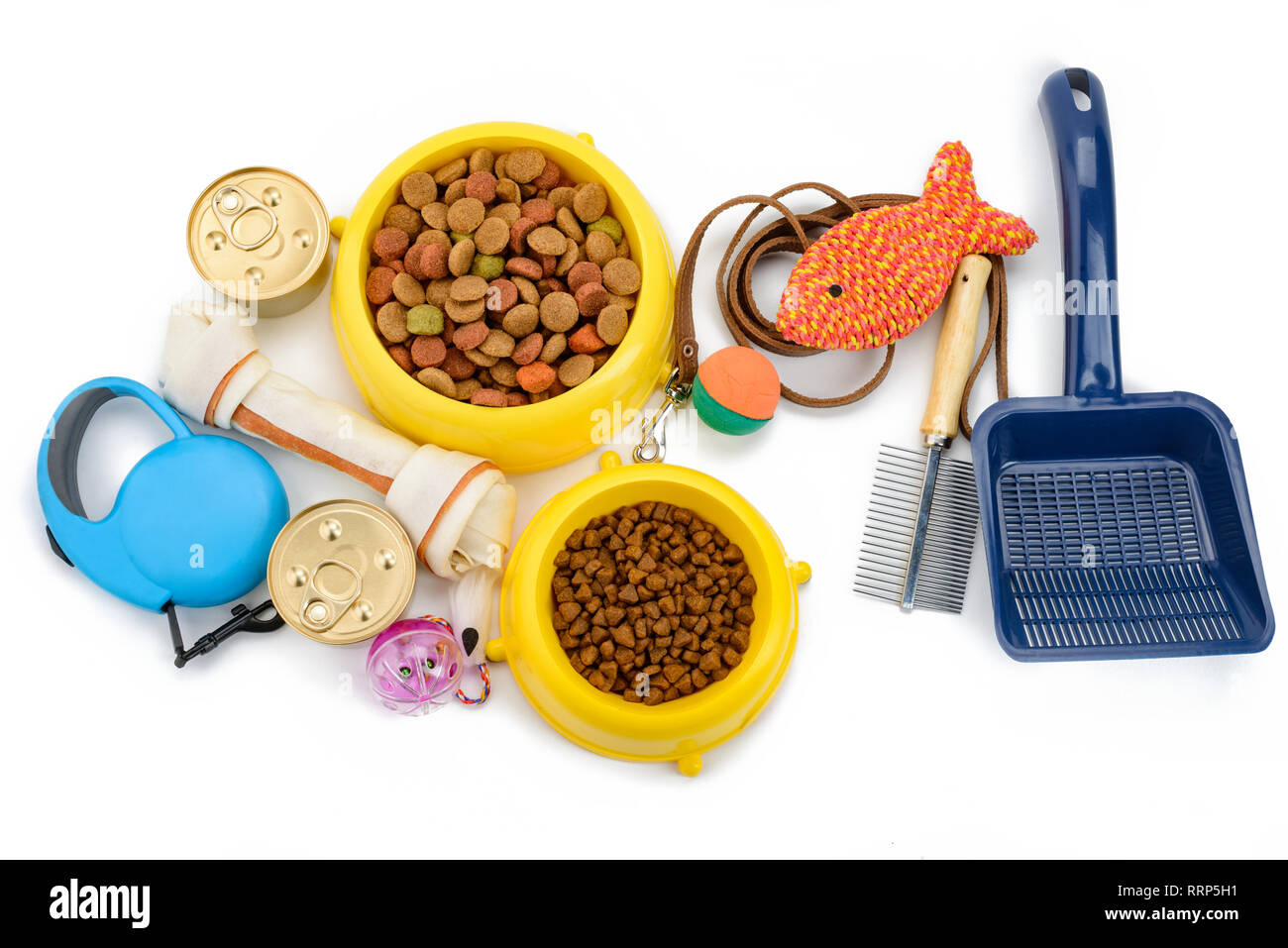 Pet products on white background Stock Photo - Alamy
