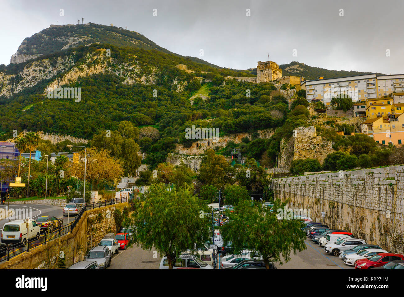 View of the Moorish castle in Gibraltar. Gibraltar, British Overseas ...