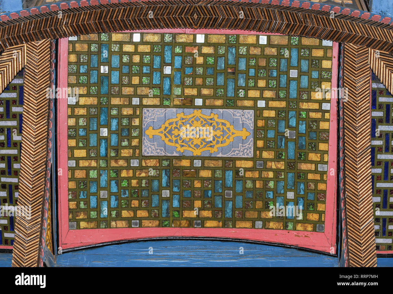 ancient Asian mosaic made of wood. elements of Oriental ornament Stock ...