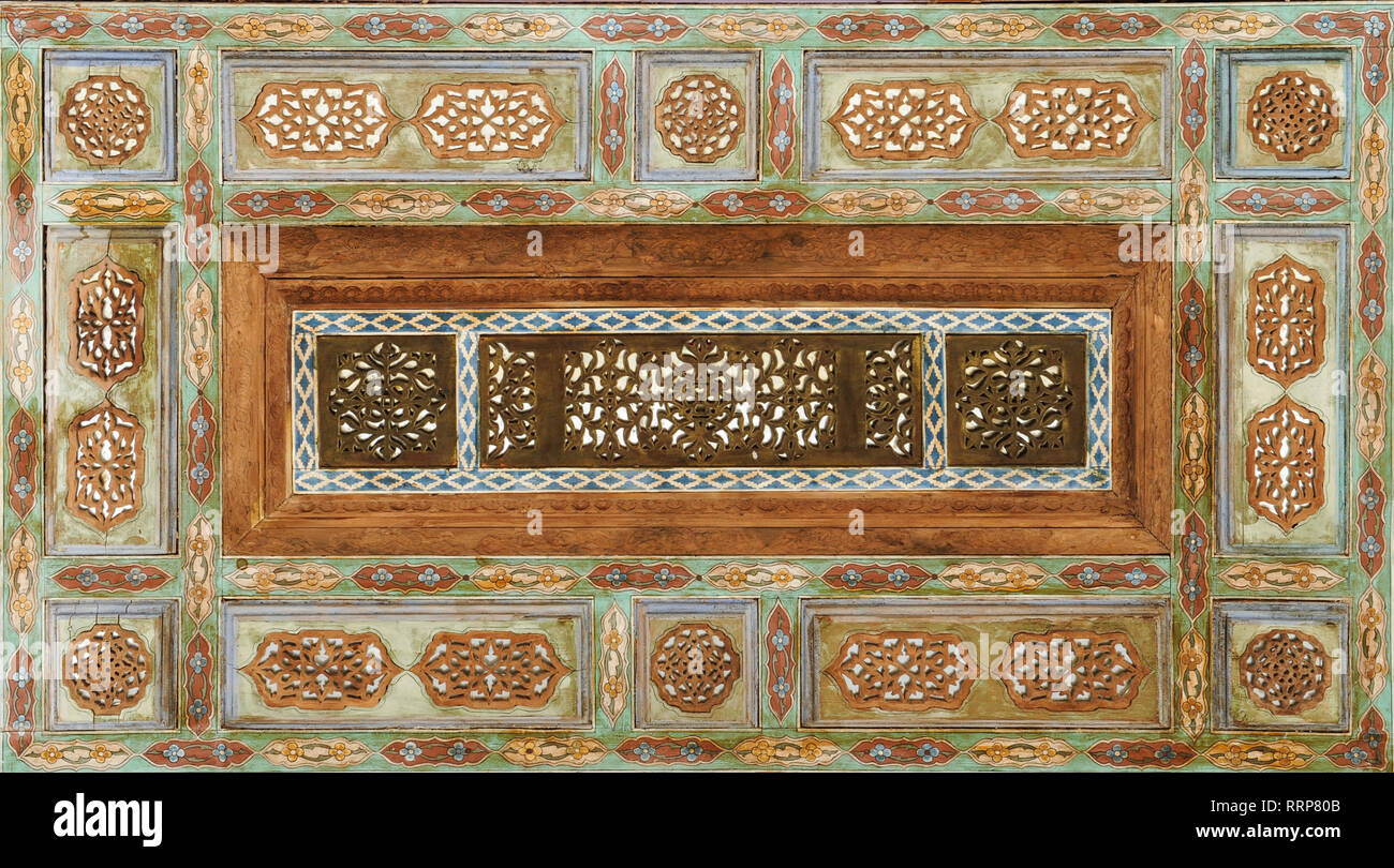 ancient Asian mosaic made of wood. elements of Oriental ornament Stock ...