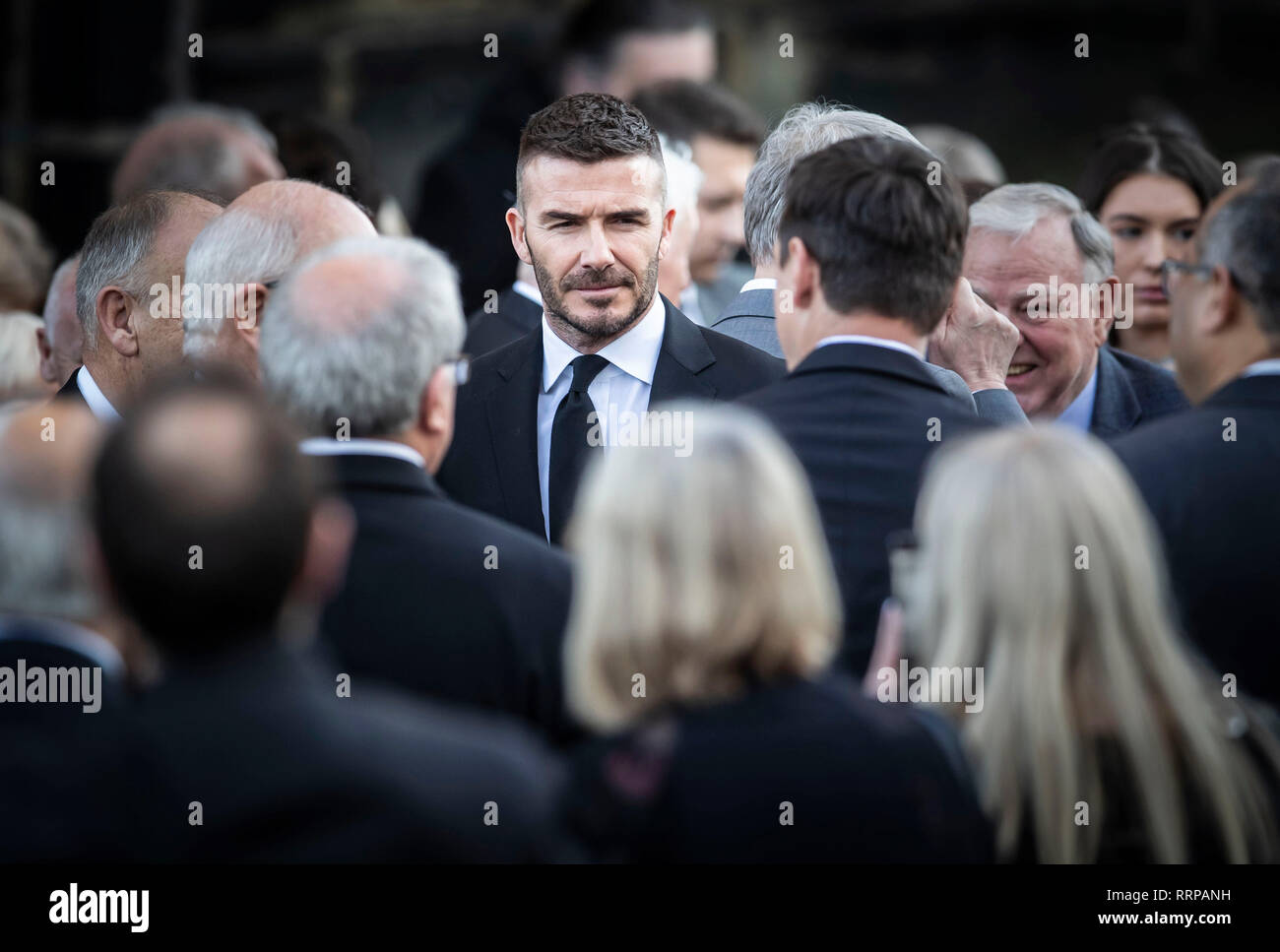 David Beckham outside Halifax Minster after the funeral of Manchester ...
