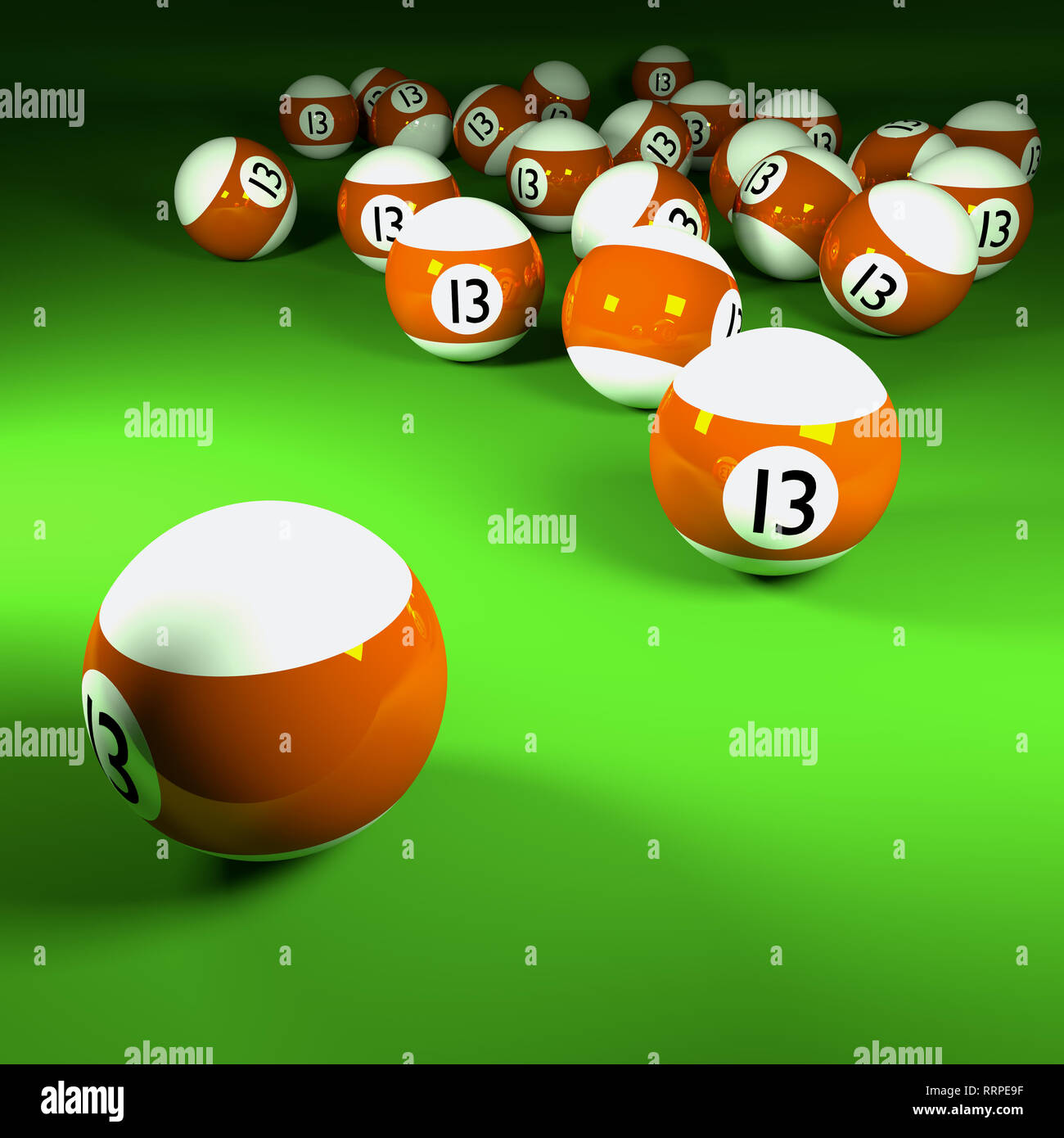 Orange white billiard balls number thirteen and lucky number Stock ...