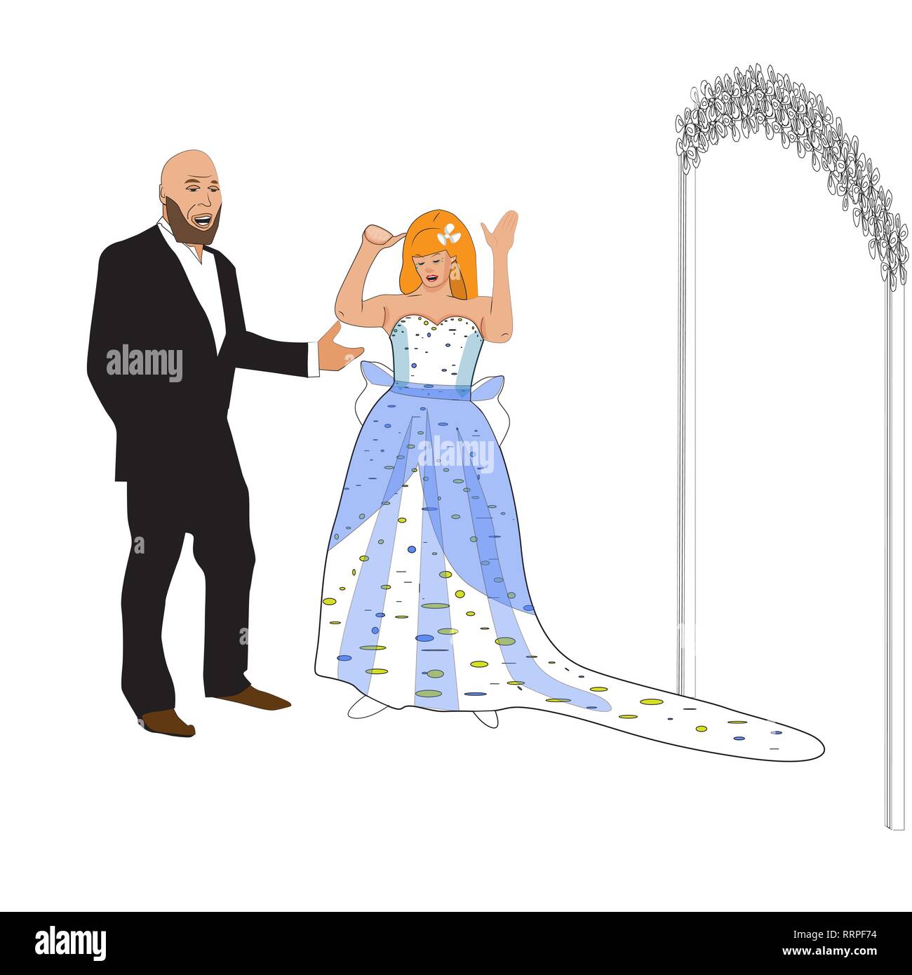 Sad bride gesturing and crying. Vector illustration. EPS 10 Stock ...