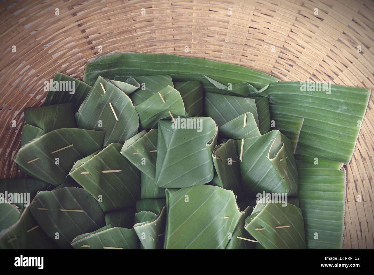 Thai dessert egg custard with sticky rice on banana leaf Stock Photo ...