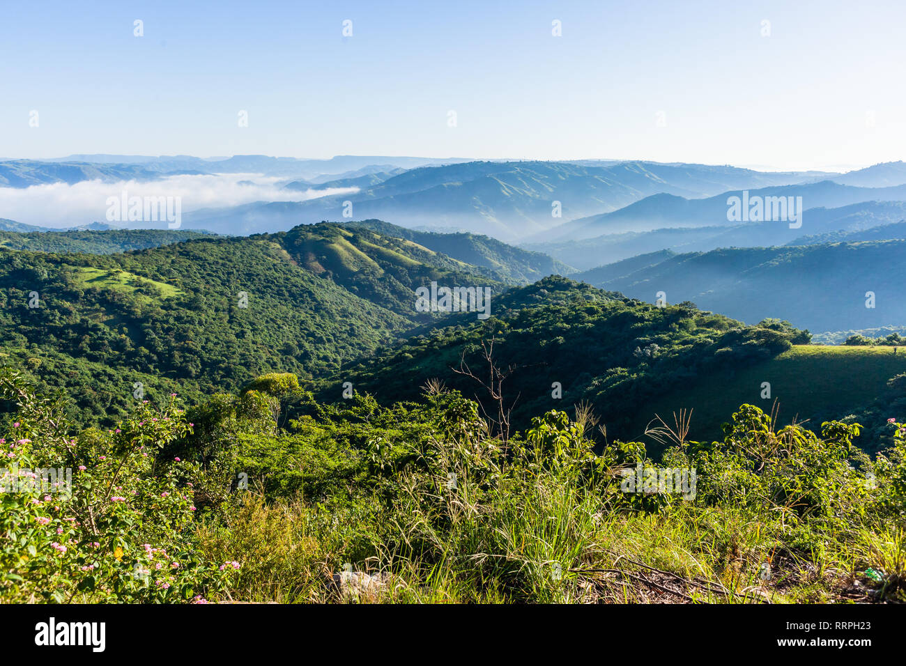 Scenic thousand hills valleys and zulu tribal home lands in rugged bush ...