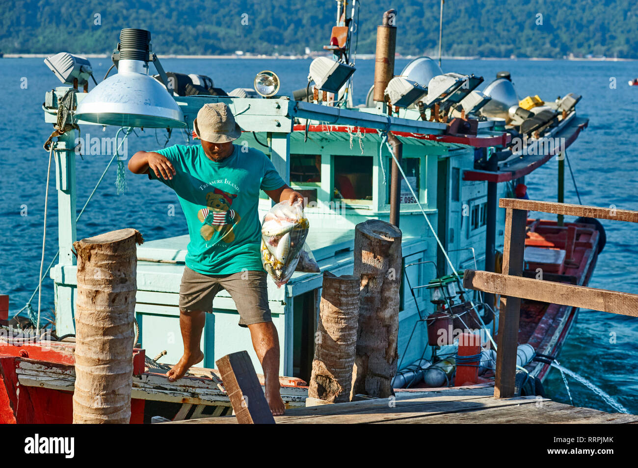 fishing boat in the harbor of ABC beach on Tioman island, Malaysia ...