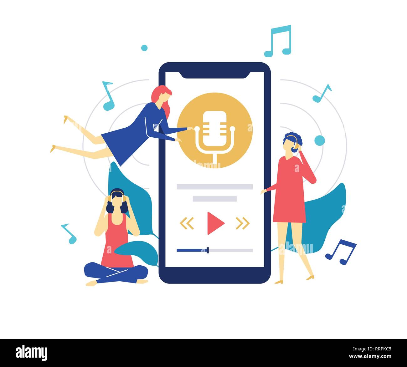 Listening to music - flat design style colorful illustration Stock ...