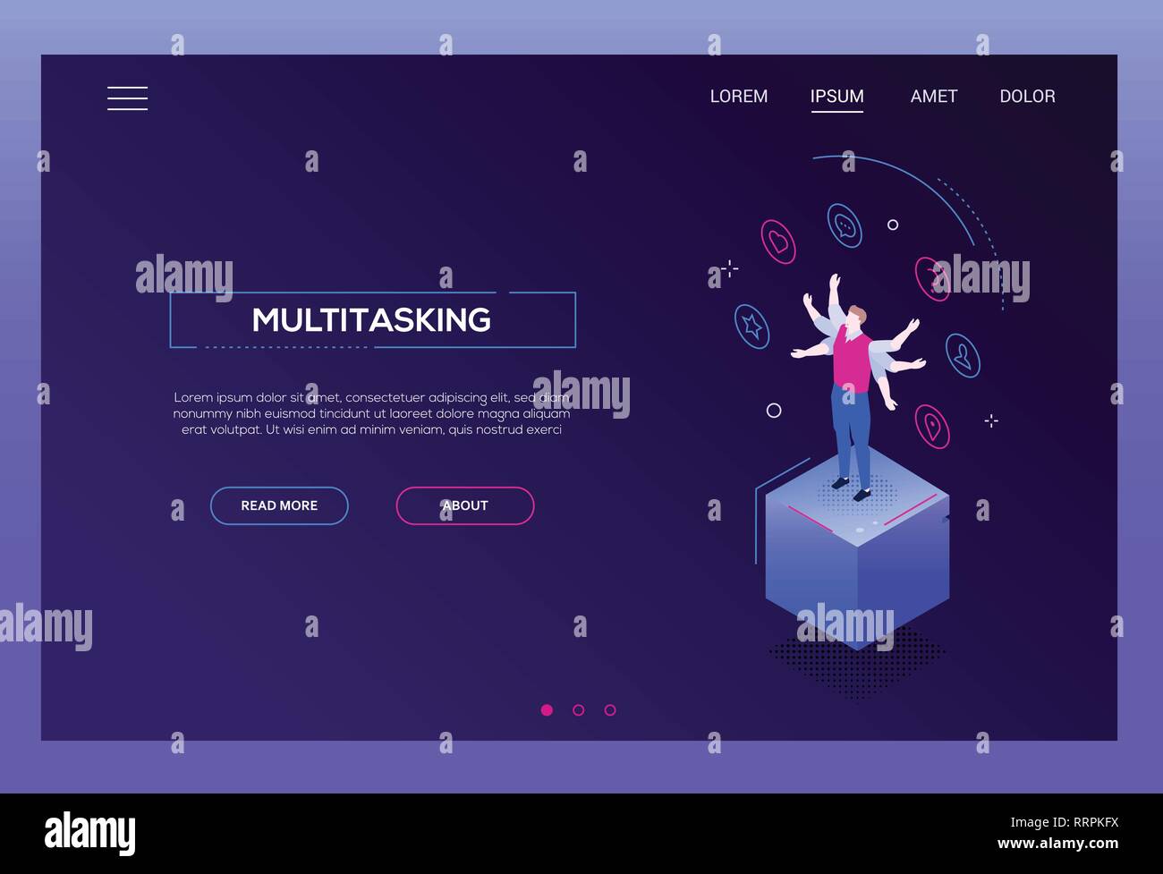 Multitasking concept - modern isometric vector website header Stock ...